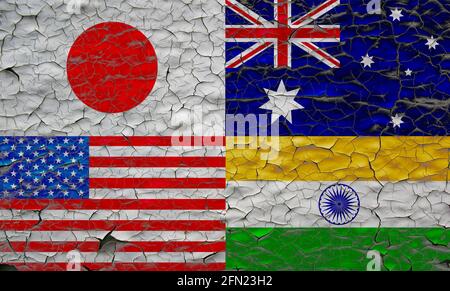 japan,australia,us and india Quad plus countries flags over china flag ...