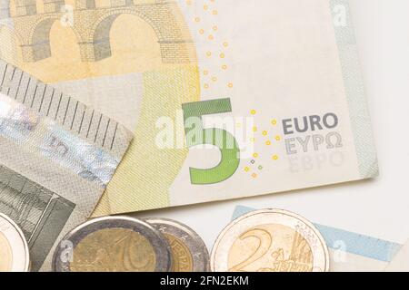 First term of the official currency of Europe, paper money, banknotes ...