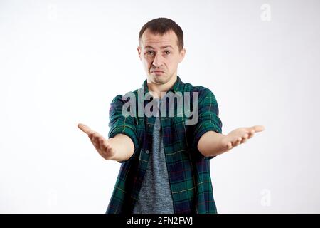 Guy looks surprised, confused. Unexpected emotions, bewilderment and ...