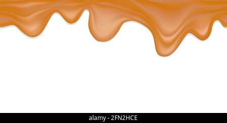 Realistic toffee melted caramel border, puddles and candy. Peanut ...