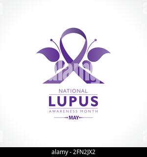 Purple ribbon and butterfly symbol of Lupus disease. World Lupus day ...