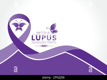 Purple ribbon and butterfly symbol of Lupus disease. World Lupus day ...