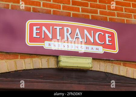 A sign at the entrance to Bressingham Steam & Bressingham Gardens, a ...