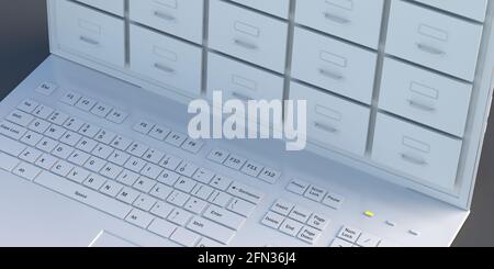 Filing archives cabinet on a laptop computer screen on an office desk ...