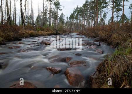 Stream in early springtime photographed with long exposure Stock Photo ...