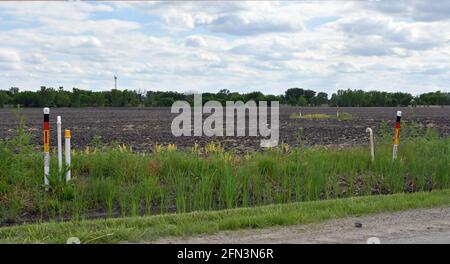 Petroleum pipeline crossing warning signs indicating where underground ...