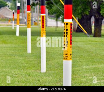 Petroleum pipeline crossing warning signs indicating where underground ...