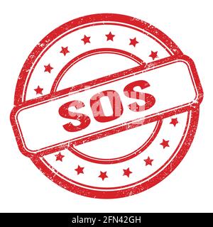 SOS text on red grungy rectangle stamp sign Stock Photo - Alamy