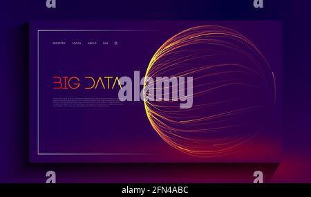 Abstract purple big data visualisation on dark blue background. Business data structure analysis ...