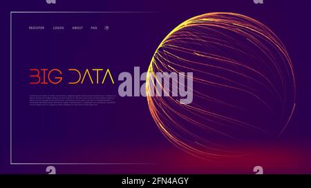 Abstract purple big data visualisation on dark blue background. Business data structure analysis ...