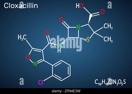 Cloxacillin molecule. It is antibacterial drug, semi-synthetic beta ...
