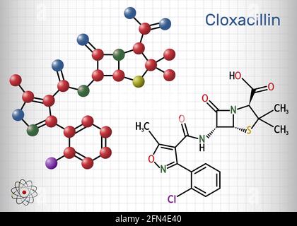 Cloxacillin molecule. It is antibacterial drug, semi-synthetic beta ...