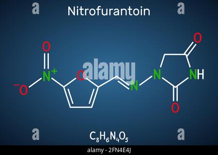 Nitrofurantoin molecule. It is nitrofuran antibiotic used to treat ...