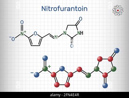 Nitrofurantoin molecule. It is nitrofuran antibiotic used to treat ...