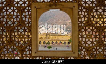 Details of the majestic Amber Fort near Jaipur, Rajasthan, India Stock ...