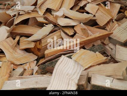 Pile of timber wood offcuts off cuts on building construction site ...