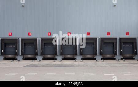 Entrance ramps of a large distribution warehouse with gates for loading ...