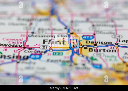 Flint, Michigan, USA on a road map Stock Photo - Alamy