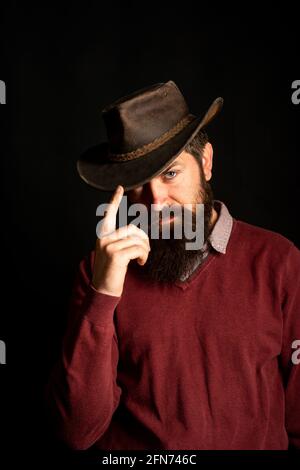 Wild West. Texas cowboy. Handsome man portrait. American Western. Retro ...