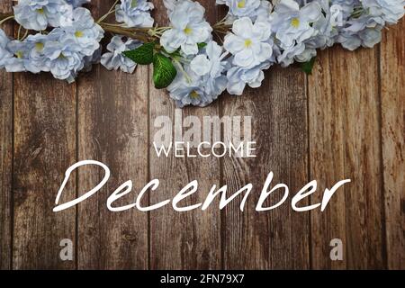Welcome December text and blue flower decoration Stock Photo - Alamy