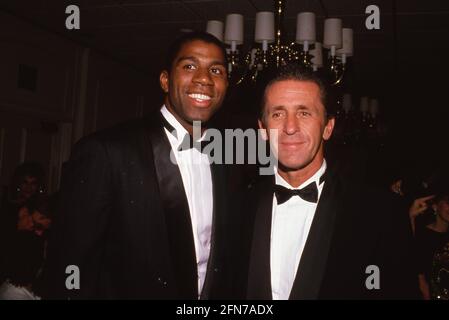 PAT RILEY with Magic Johnson.Magic Johnson honored star on Hollywood ...