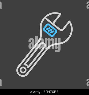 Adjustable spanner vector on dark background icon. Construction, repair ...
