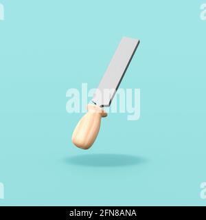 Cartoon One Single Rasp with Wooden Handle Isolated on Flat Blue ...