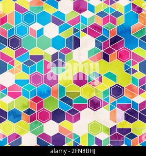 Seamless pattern of hexagons in random colors in watercolor Stock Photo ...