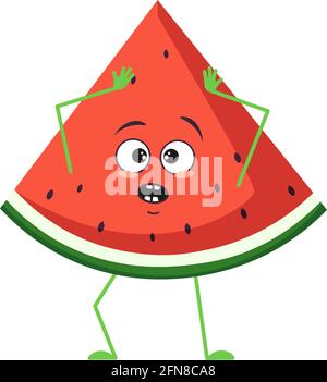 Watermelon character with emotions in panic grabs his head, surprised ...