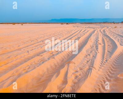 tracks wheels marks in sand field Stock Photo - Alamy