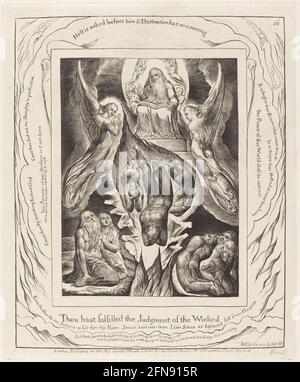 Earth with God and the Devil. 19th-century illustration titled 'The ...