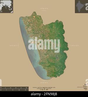 Goa, state of India. High resolution satellite map. Locations and names ...