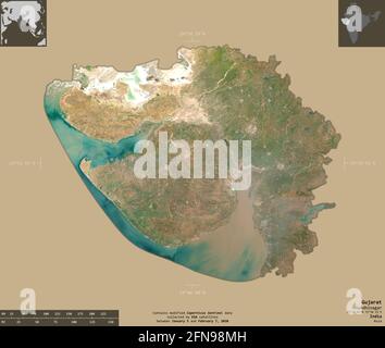 Gujarat, state of India. High resolution satellite map. Locations and ...