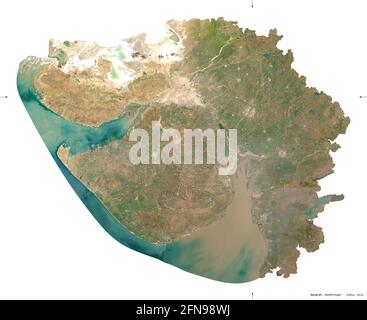 Gujarat, state of India. High resolution satellite map. Locations and ...