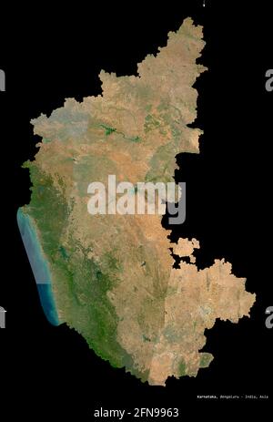 Karnataka, state of India. High resolution satellite map. Locations of ...