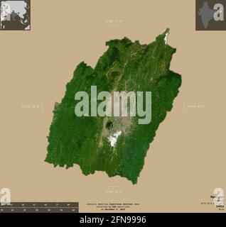 Manipur, state of India. High resolution satellite map. Locations and ...