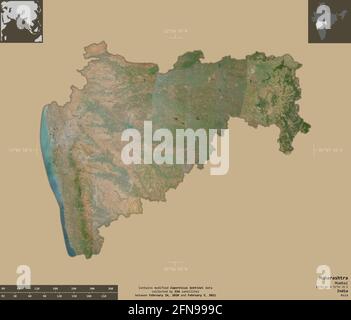 Maharashtra, state of India. High resolution satellite map. Locations ...