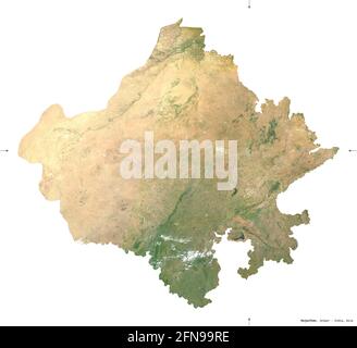 Shape of Rajasthan, state of India, and its capital. Distance scale ...