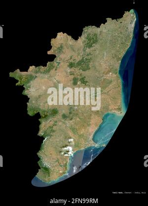 Tamil Nadu, state of India. High resolution satellite map. Locations of ...