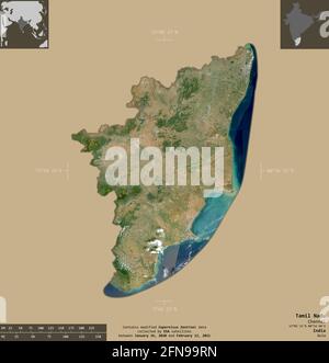 Tamil Nadu, state of India. High resolution satellite map. Locations of ...