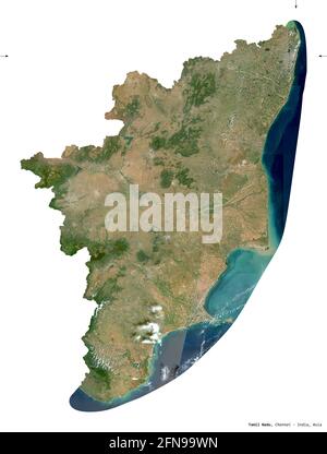 Tamil Nadu, state of India. High resolution satellite map. Locations of ...
