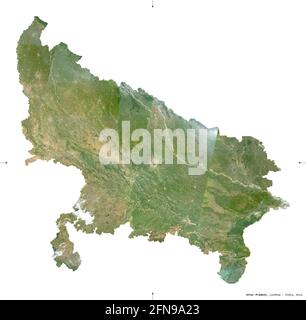 Uttar Pradesh, state of India. High resolution satellite map. Locations ...