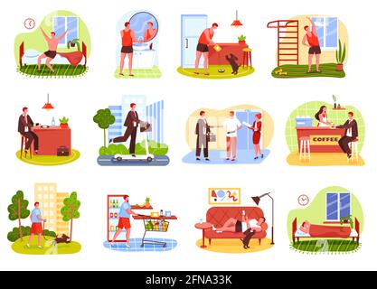 business man exercise work daily routine vector illustration Stock ...