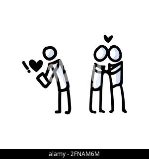 Dating app stickman vector illustration. Hand drawn love bullet jorunal ...