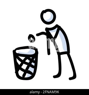 Hand Drawn Stickman Person Trash Collecting. Concept of Clean Up Earth ...