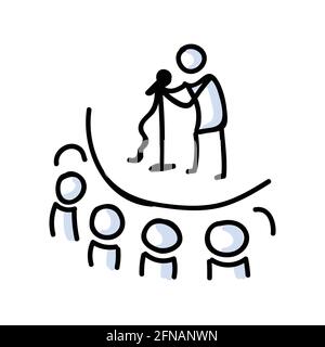 Hand Drawn Stick Figure Performer on Stage. Concept of Theatre Audience ...