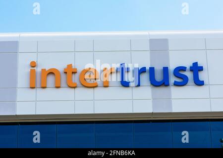 Intertrust sign, logo on HQ facade of software technology Intertrust ...