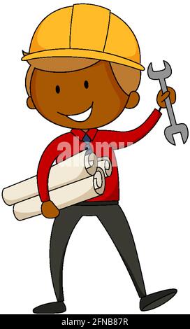 Little engineer doodle cartoon character isolated illustration Stock ...