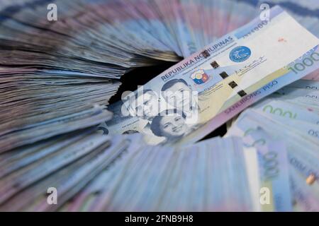 A pile of one thousand Philippines banknotes. Cash of Thousand dollar ...