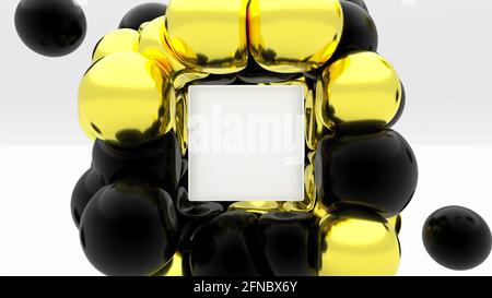 Gold black soft body sphere collide on green box 3d stylish ...